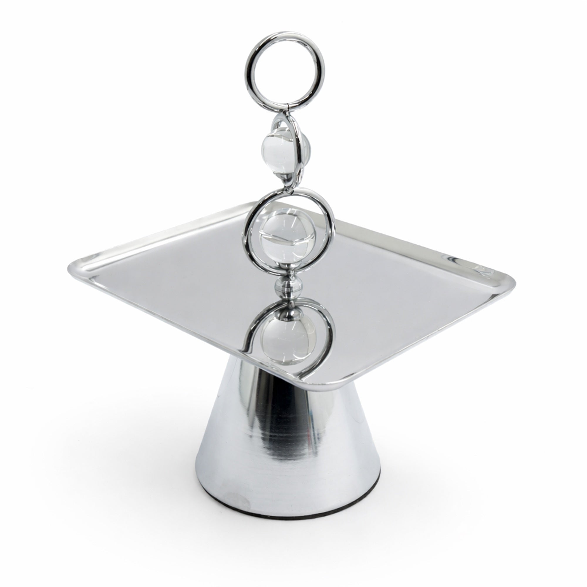 2098-105 Square Cake Stand – 24 cm – Silver Serving Stand with Clear ...
