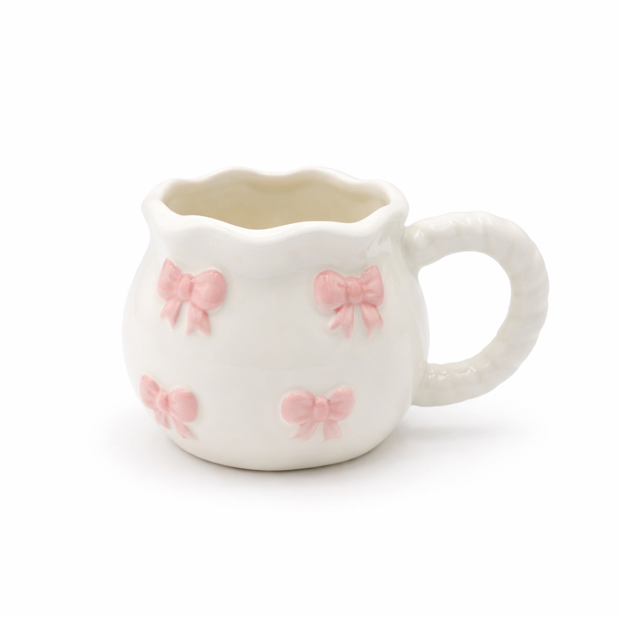 2936-20 Ceramic Mug – Cream Finish with Pink Bow Pattern & Textured ...