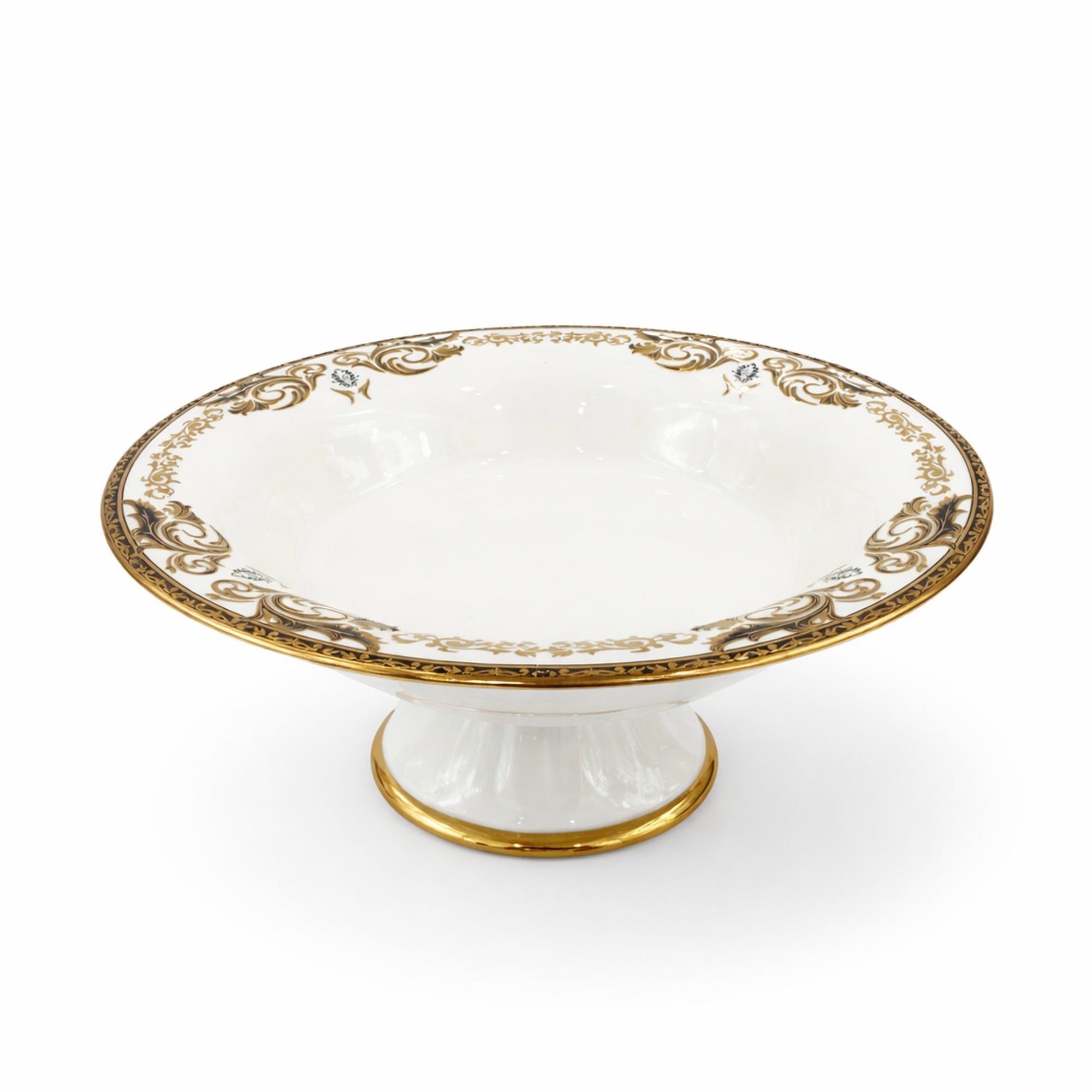 AB-143 Ceramic Pedestal Bowl – 31 cm – White with Gold Rim | Siddiq ...