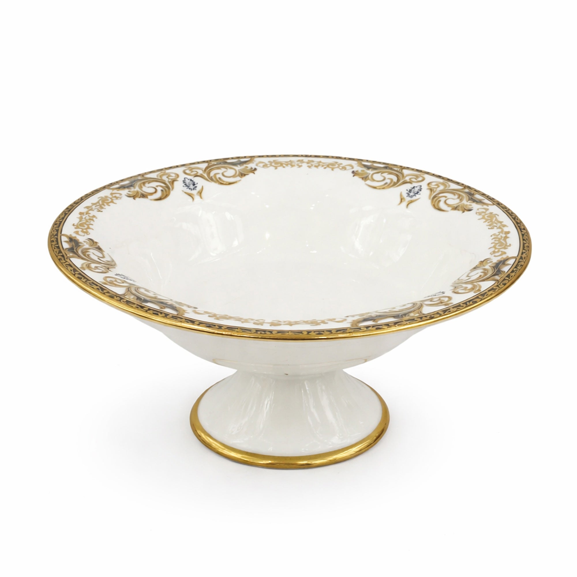 AB-144 Ceramic Pedestal Bowl – 25 cm – White with Gold Rim | Siddiq ...