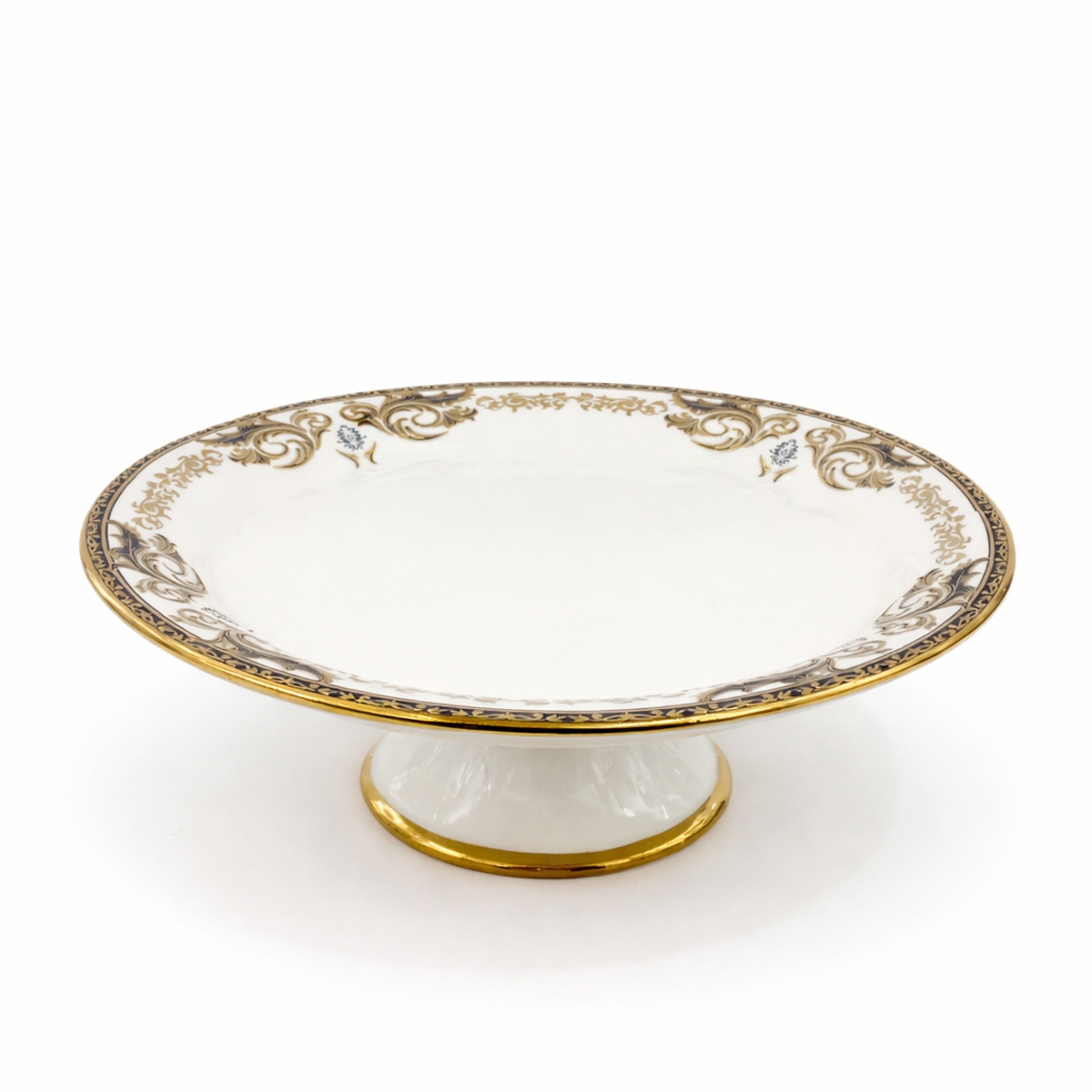AB-151 Ceramic Round Pedestal Bowl with Stand – 30 cm – White with Gold ...