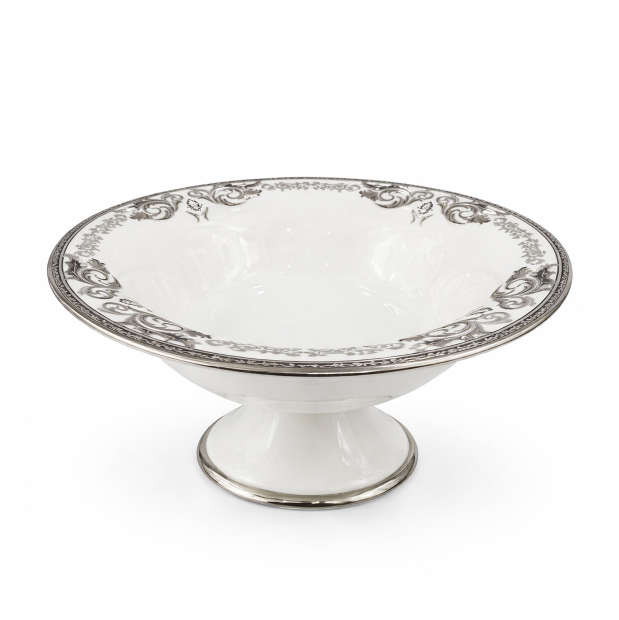 AB-163 Ceramic Bowl with Stand – 31 cm – White with Silver Detailing ...
