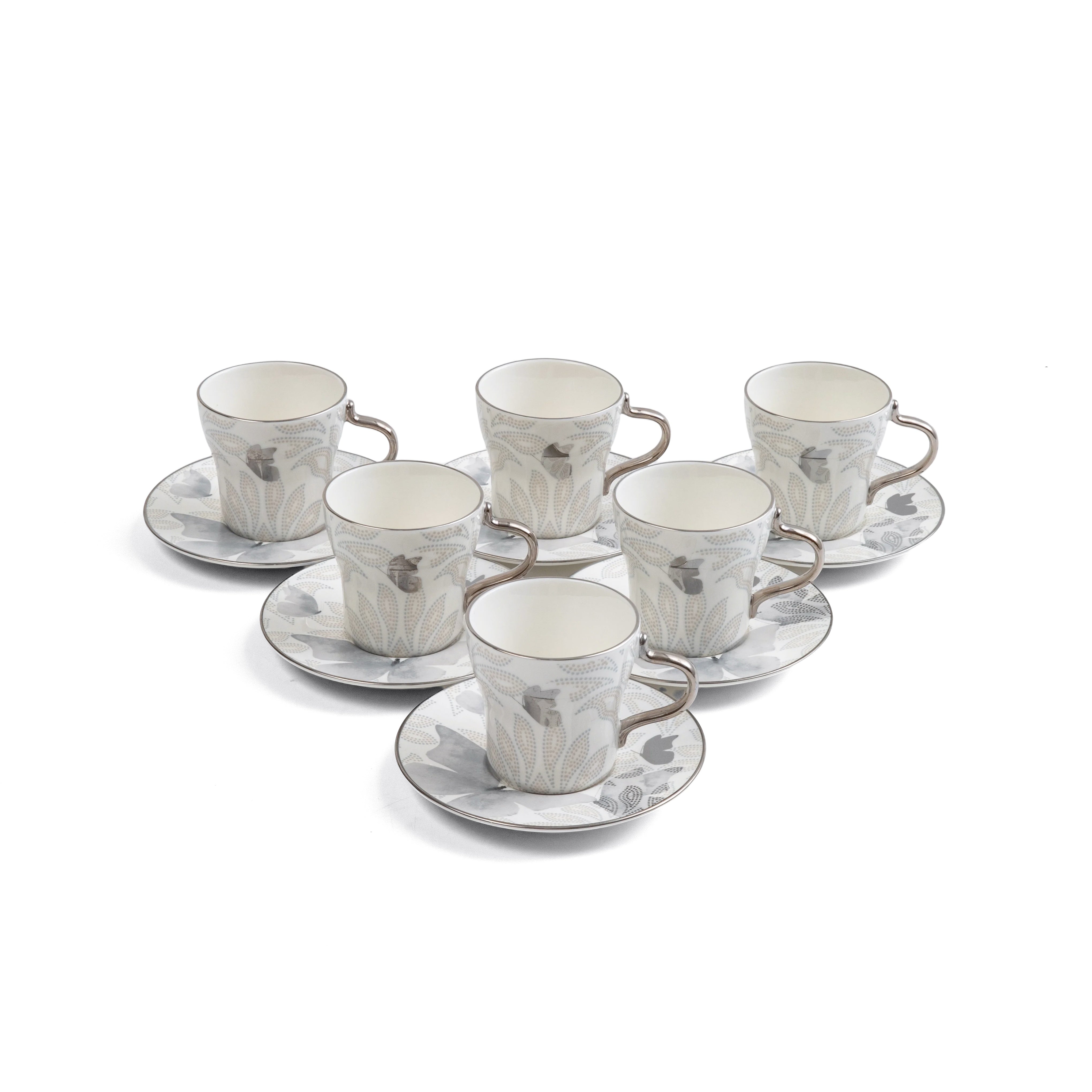 ET3068 Veloura Turkish Cup & Saucer Set – 12 Pieces – Grey & Silver ...