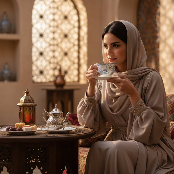 GP-126 Ceramic Tea Cup Set – 12 Pieces – Blue Floral & Geometric Design ...