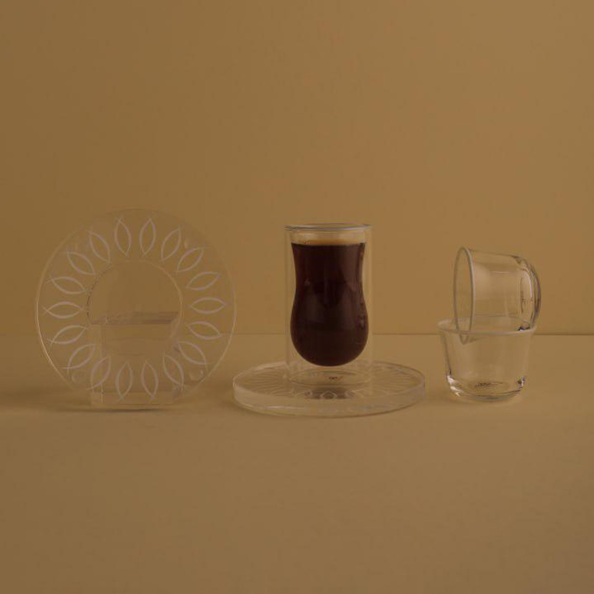 GT1250 Tea & Cawa Cup Set – 18 Pieces – Clear Glass with White Rim ...