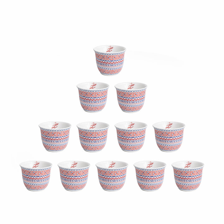 M18042/CBA12/D25110 Ceramic Cawa Cup Set – 12-Piece Red & Blue Arabic ...