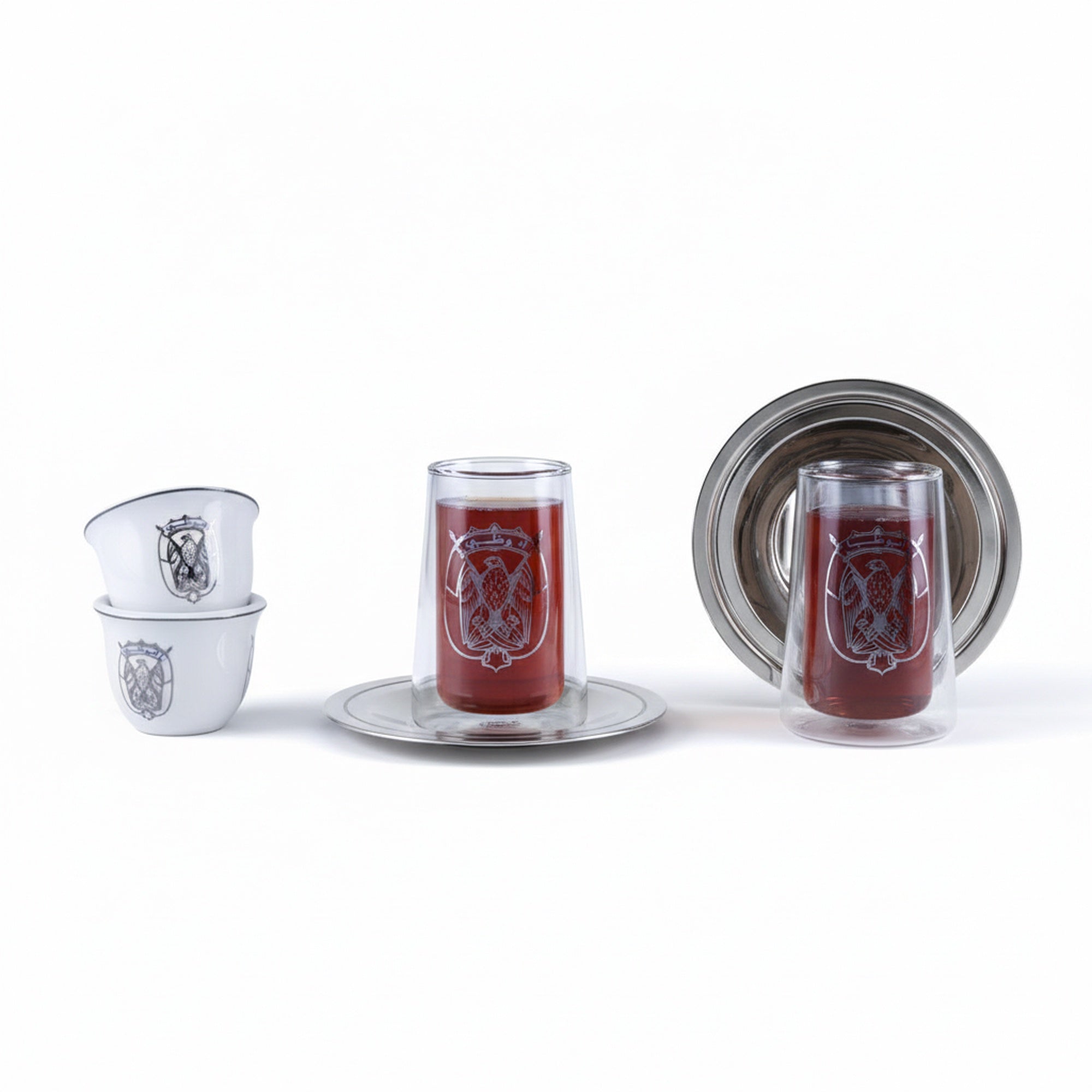 MA1002 Meera Glass Tea & Cawa Cup Set – 18 Pieces Crest Motif with ...
