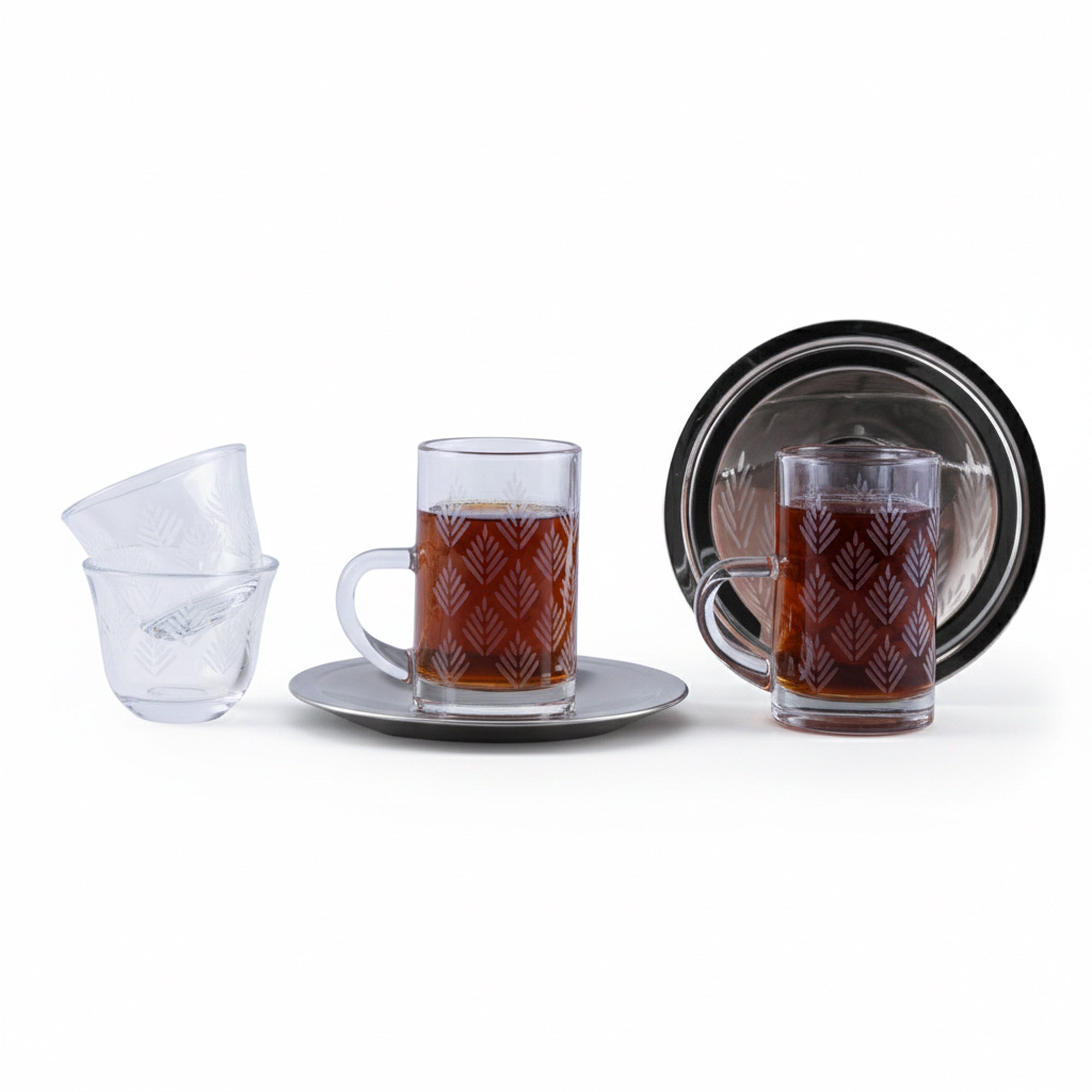 MA1007 Meera Glass Tea & Cawa Cup Set – 18 Pieces Leaf Motif Cups with ...