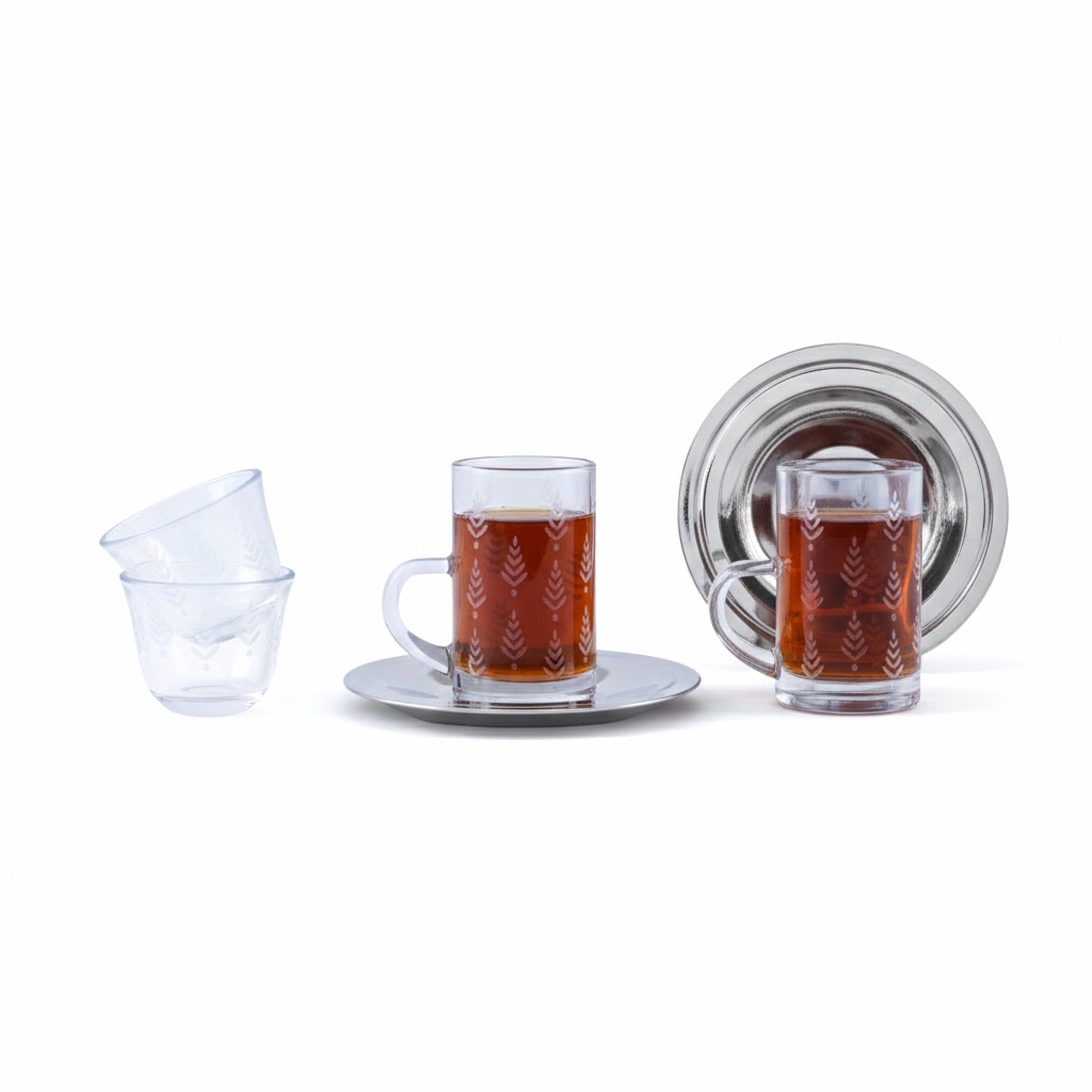 MA1008 Meera Glass Tea & Cawa Cup Set – 18 Pieces Classic Leaf Motif ...