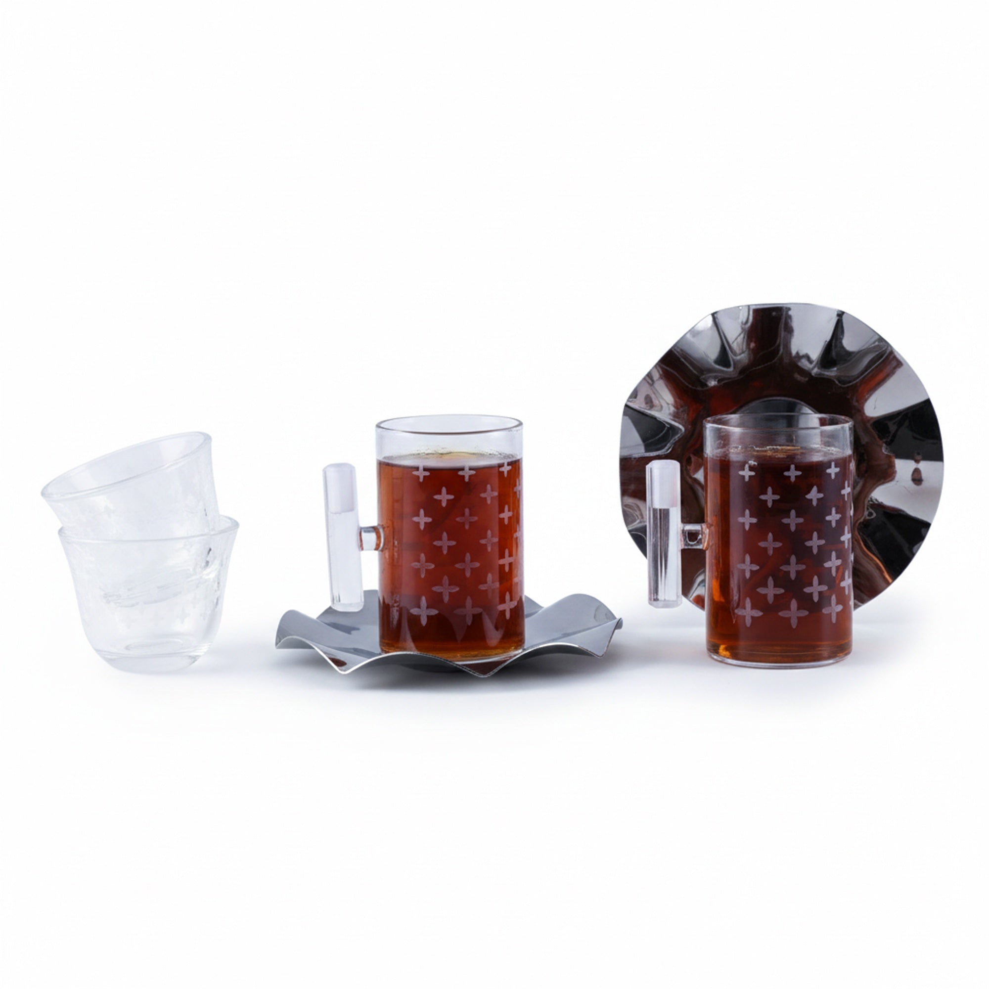 MA1011 Meera Glass Tea & Cawa Cup Set – 18 Pieces Cross Motif with ...