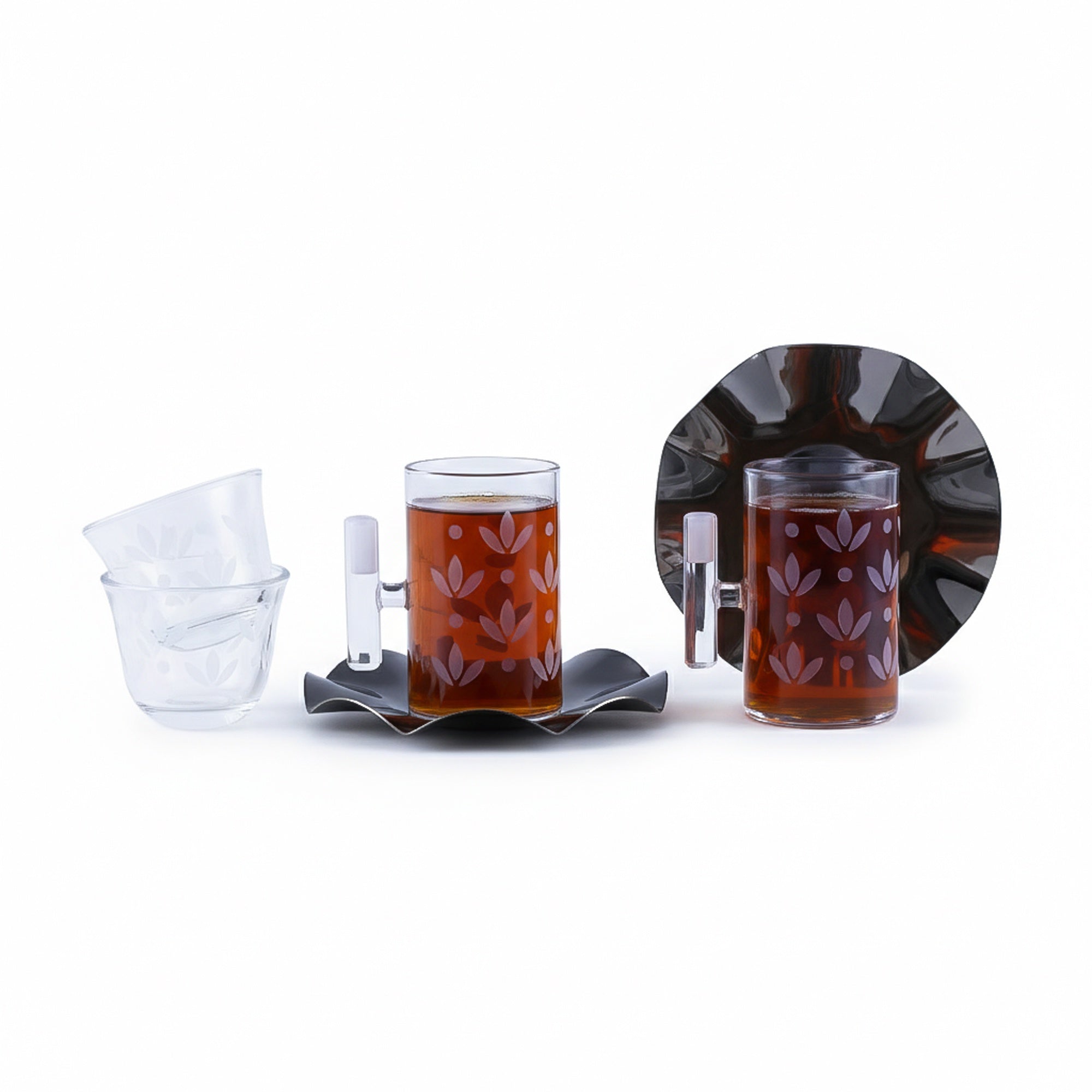 MA1012 Meera Glass Tea & Cawa Cup Set – 18 Pieces Leaf & Dot Motif with ...