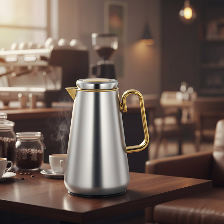 XL01-MS-SG Vacuum Flask – 1L Matte Silver with Gold Accents Insulated ...