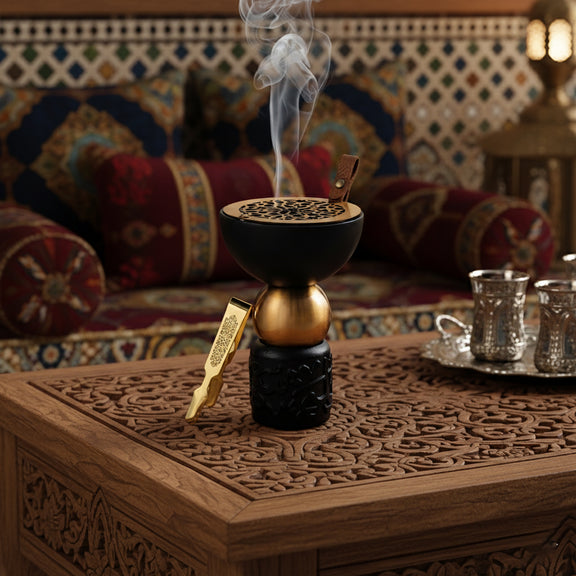 YB0008 Athar Oud Burner – Black & Gold – 16.5 × 11.3 cm | Siddiq Gifts ...